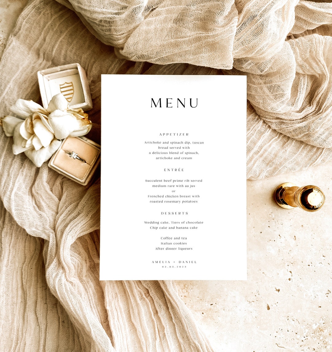 Printable Menu Card Digital Reception Dinner Menu Minimalist - Etsy