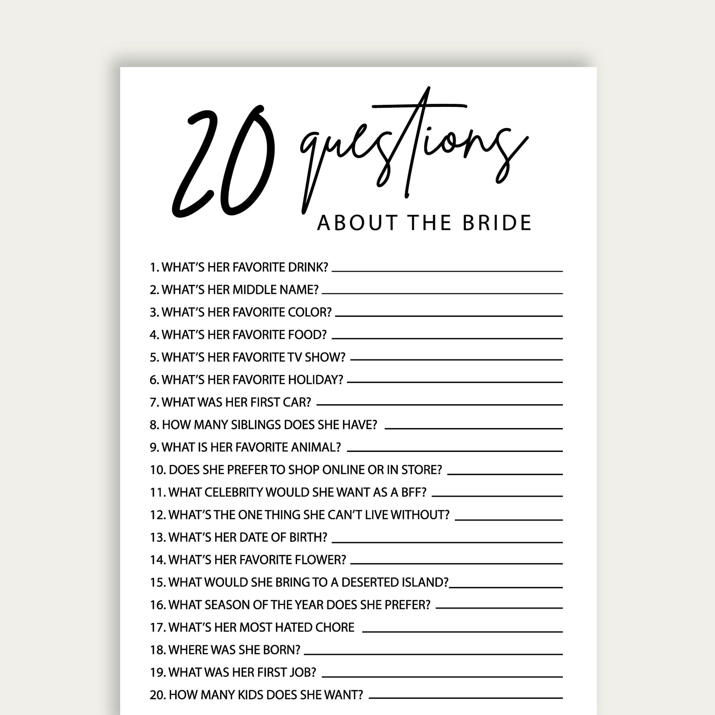 How Well Do You Know the Bride, 20 Questions About the Bride Bridal ...