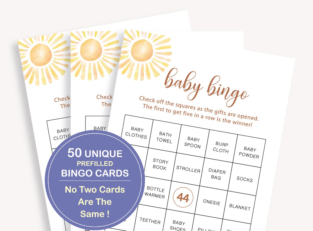 50 Unique Bingo Cards Baby Shower Bingo Game Prefilled Baby - Etsy