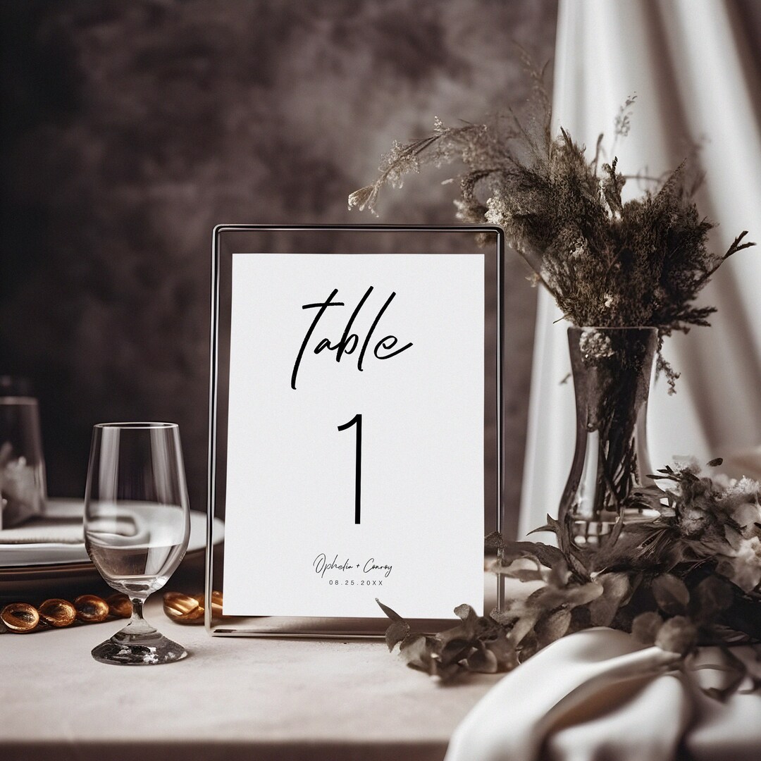 Minimalist Wedding Table Numbers, Editable Table Numbers Template ...