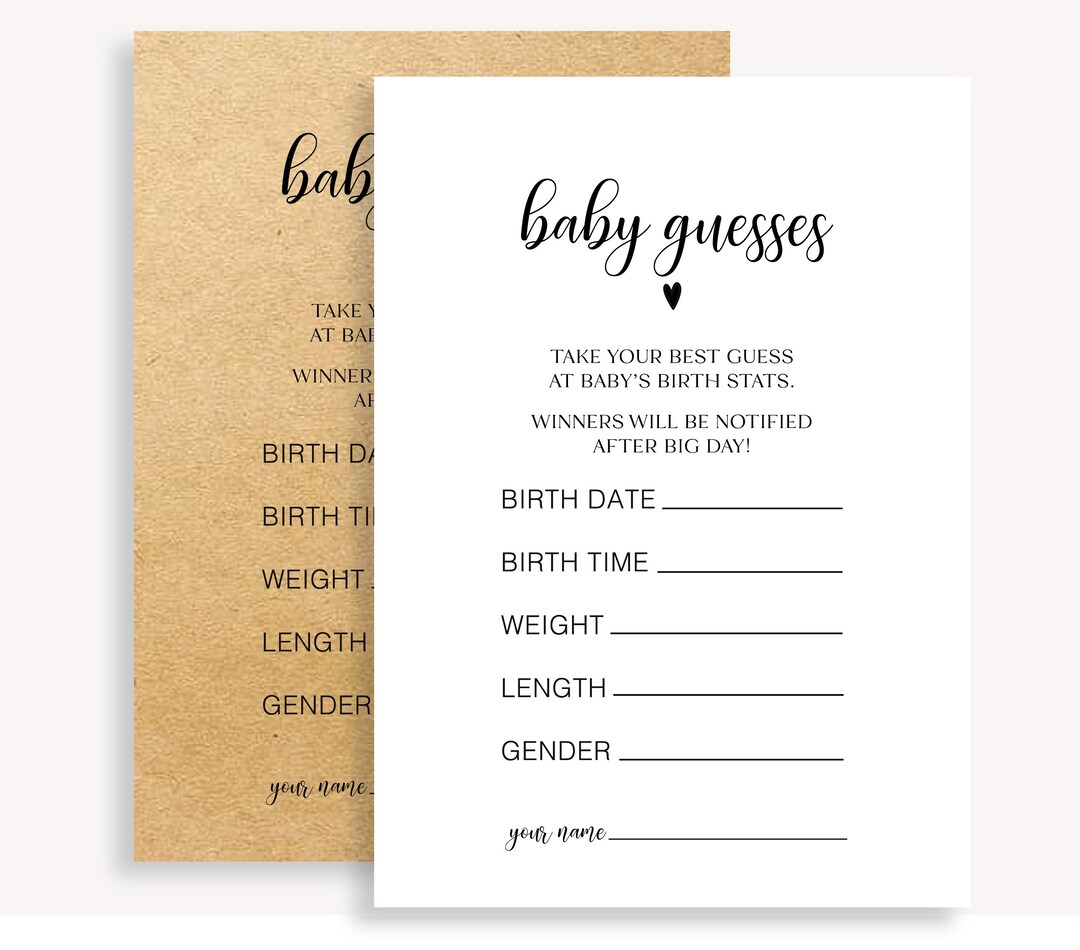 Instant Download Baby Guesses Card, Due Date Calender Game, Baby Guess ...
