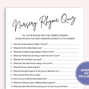 Nursery Rhyme Quiz Baby Shower Game, Nursery Rhyme Guessing Game, Guess ...