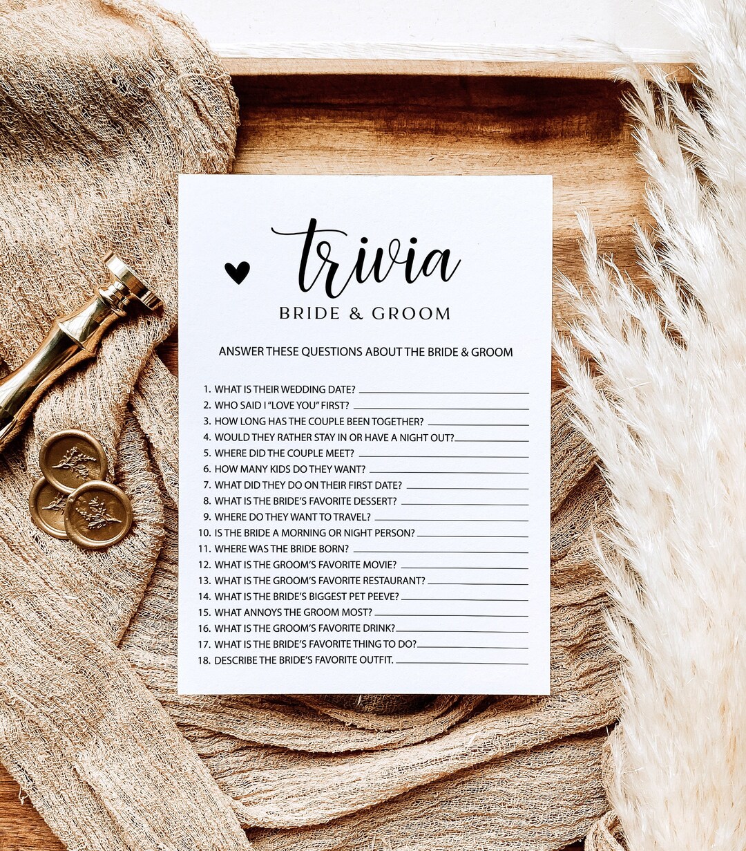 Bride and Groom Trivia Game, Wedding Reception Party Game, Bride or ...