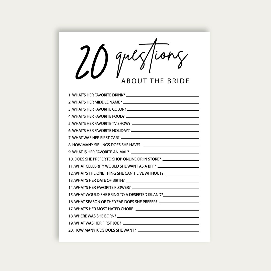 How Well Do You Know the Bride 20 Questions About the Bride - Etsy