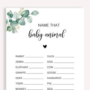 Baby Animal Baby Shower Game, Instant Download Printable Name That Baby ...