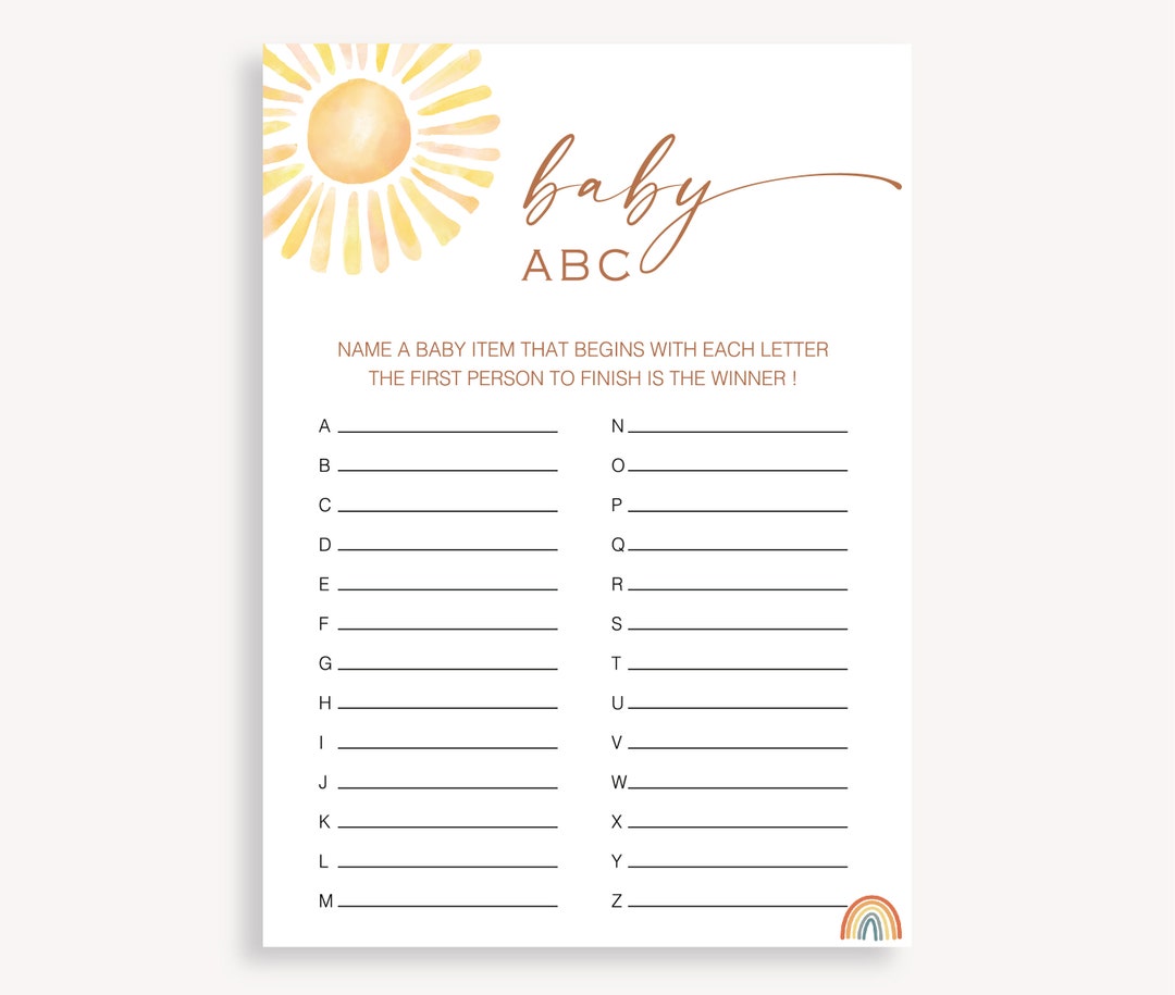 Printable Alphabet Race Game, Gender Neutral Baby Shower Game, Alphabet ...