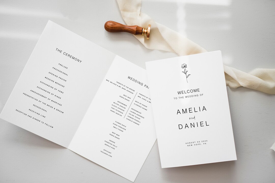 Folded Printable Wedding Ceremony, Order of Service, Catholic Ceremony Wedding Program ...