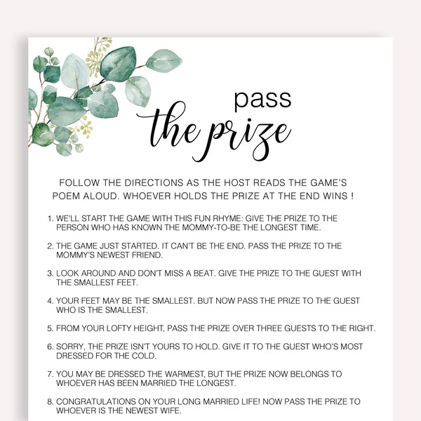 Pass the Prize Coed Baby Shower - Etsy