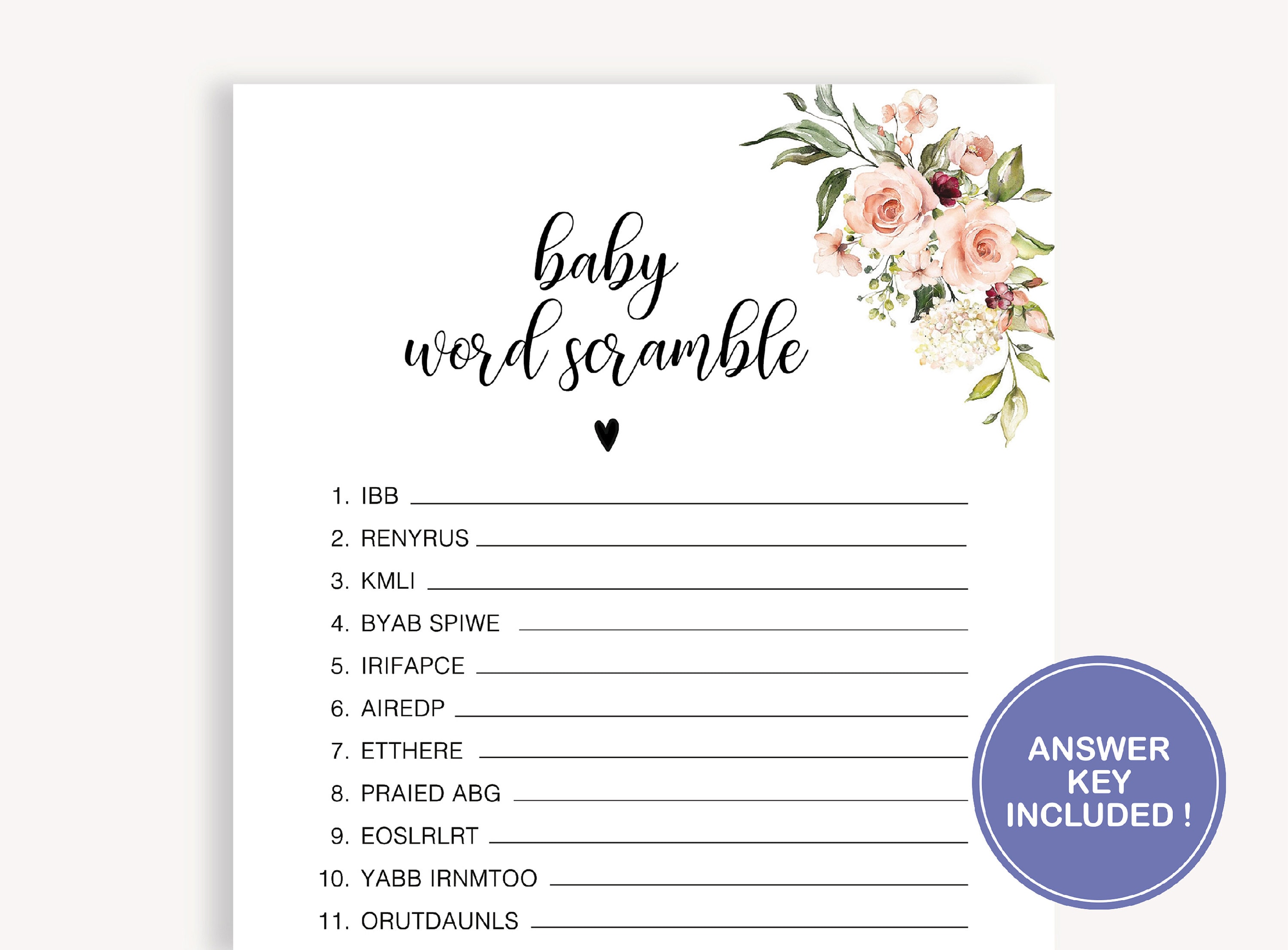 Baby Word Scramble Game Printable Minimalist Baby Word - Etsy