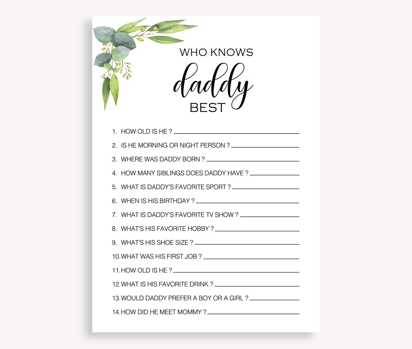 How Well Do You Know the Parents Dad Knows Best Baby Shower - Etsy