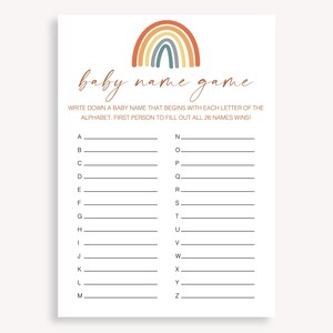 Printable Baby A to Z Name Game, Clothes Baby Shower, Baby Name ...