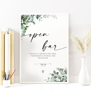 Minimalist Open Bar Sign, Wedding Bar Sign Template, Editable Wedding ...