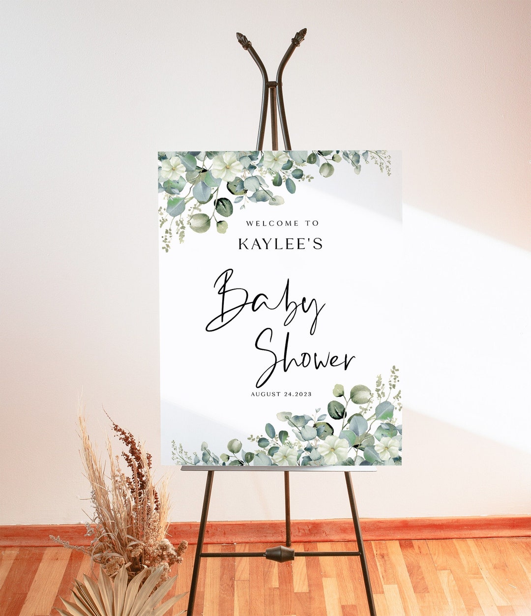 Minimalist Baby Shower Welcome Poster, Editable Greenery Baby Shower ...
