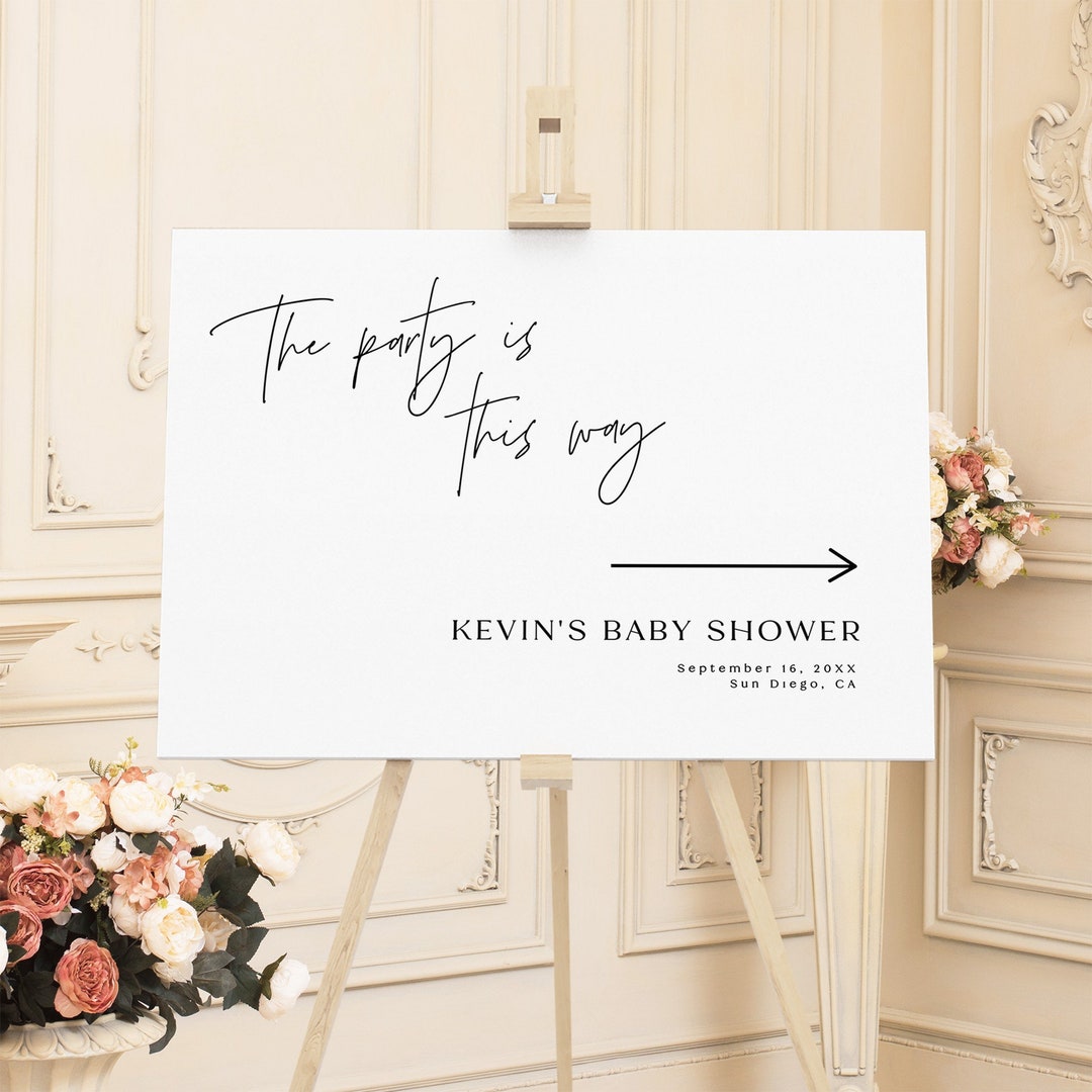 Baby Shower Direction Sign Template, Modern Shower Arrow Sign ...