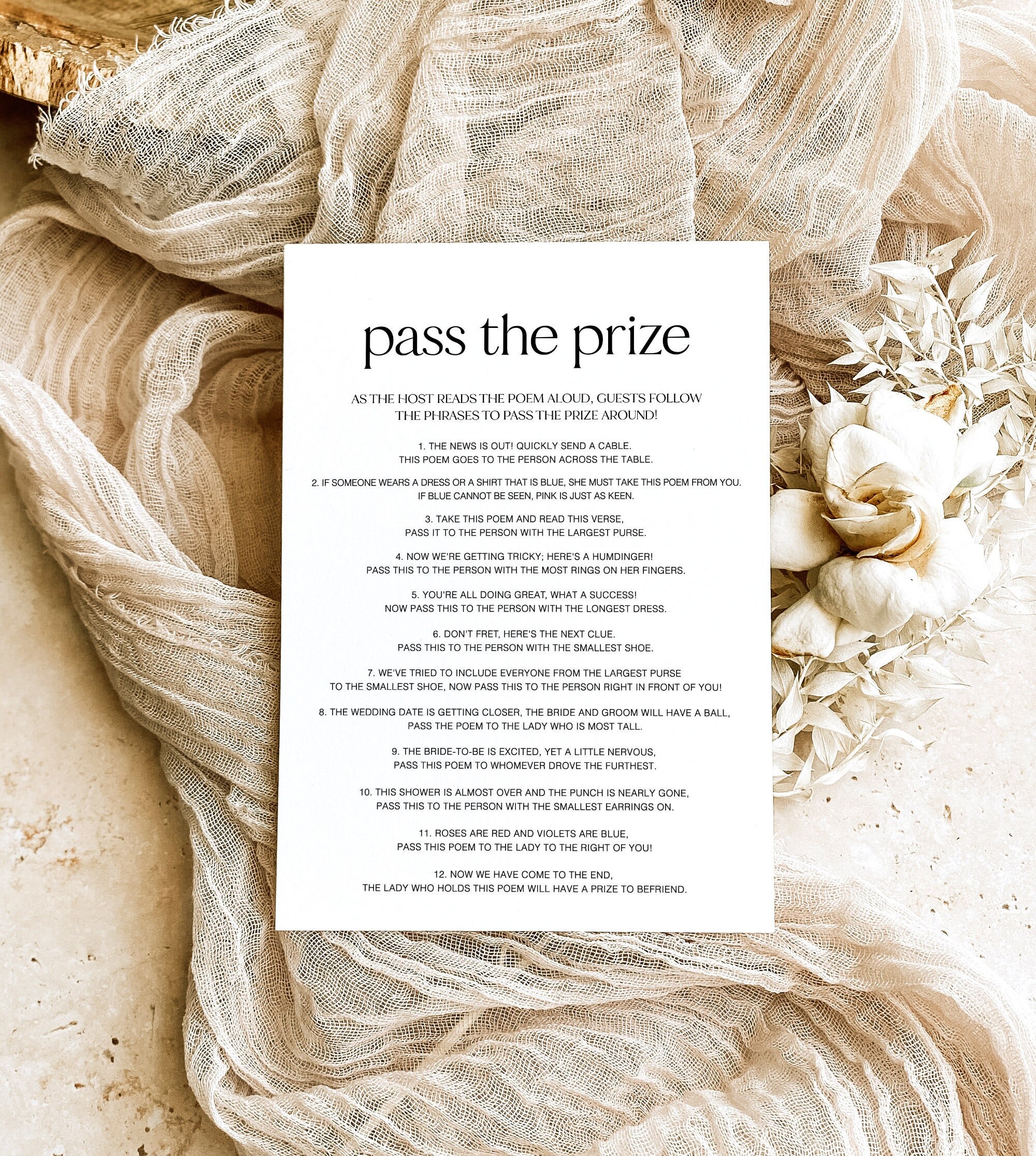 Pass the Poem Bridal Shower Game Minimalist Wedding Game - Etsy