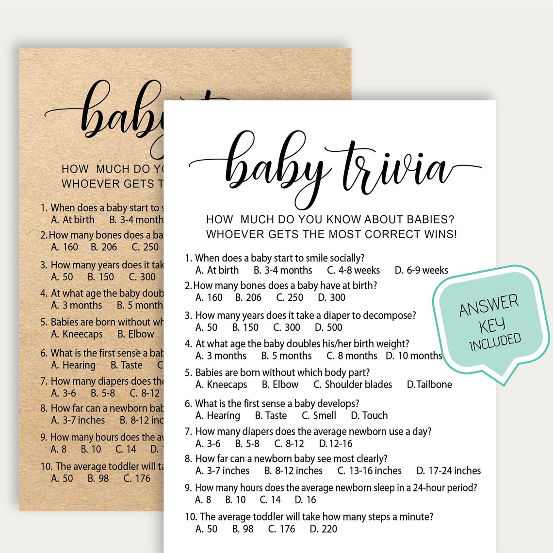 Cute Baby Trivia Game Printable Baby Shower Game Game Quiz - Etsy