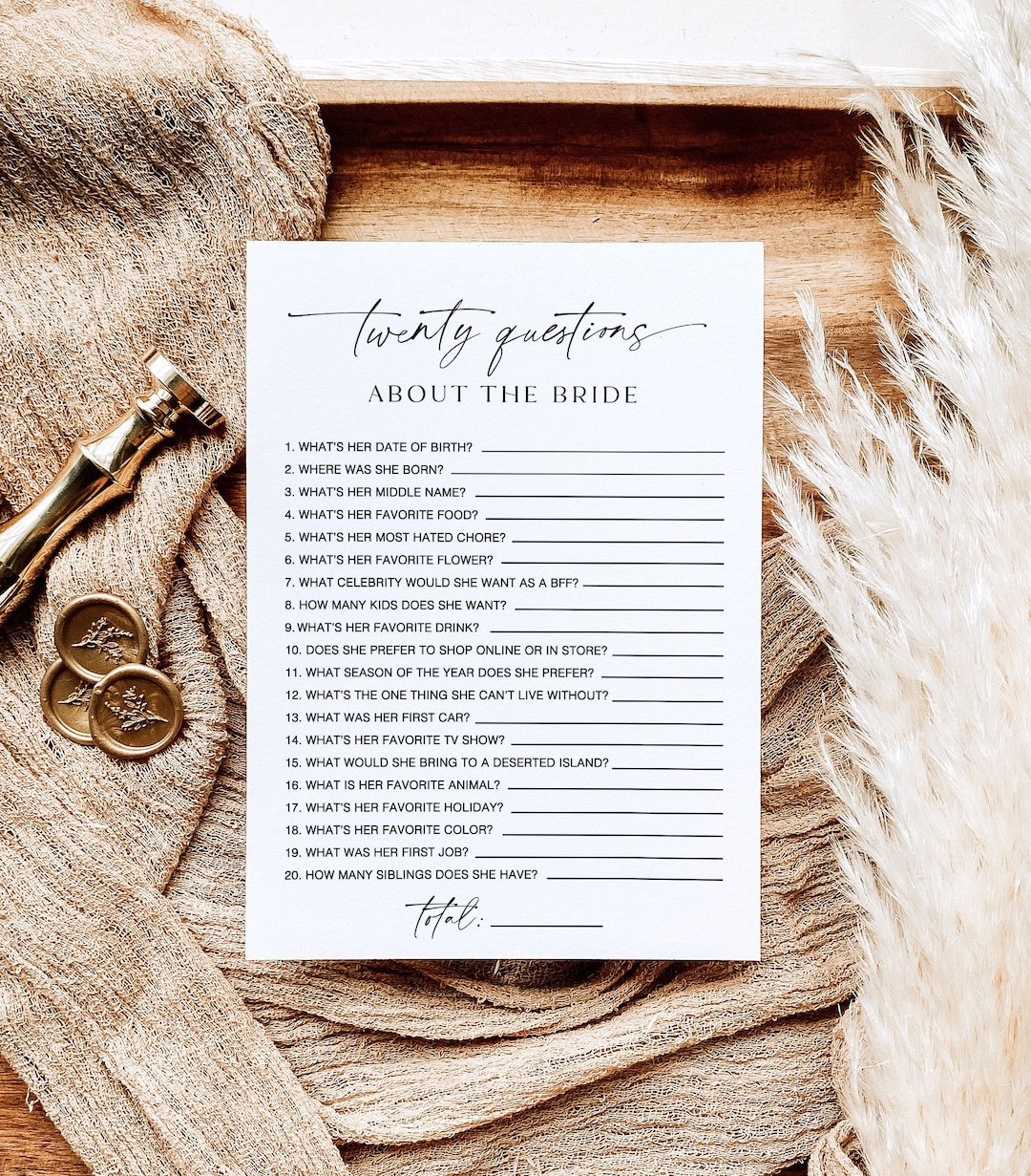 Modern Bridal Trivia Shower Game, Minimalist, Twenty Questions About ...