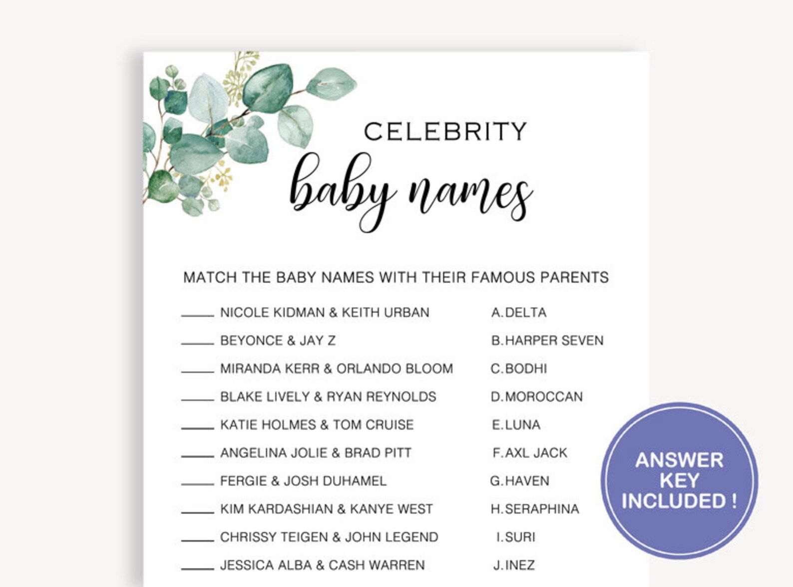 Celebrity Baby Names Baby Shower Game, Celebrity Name Baby Party Games ...