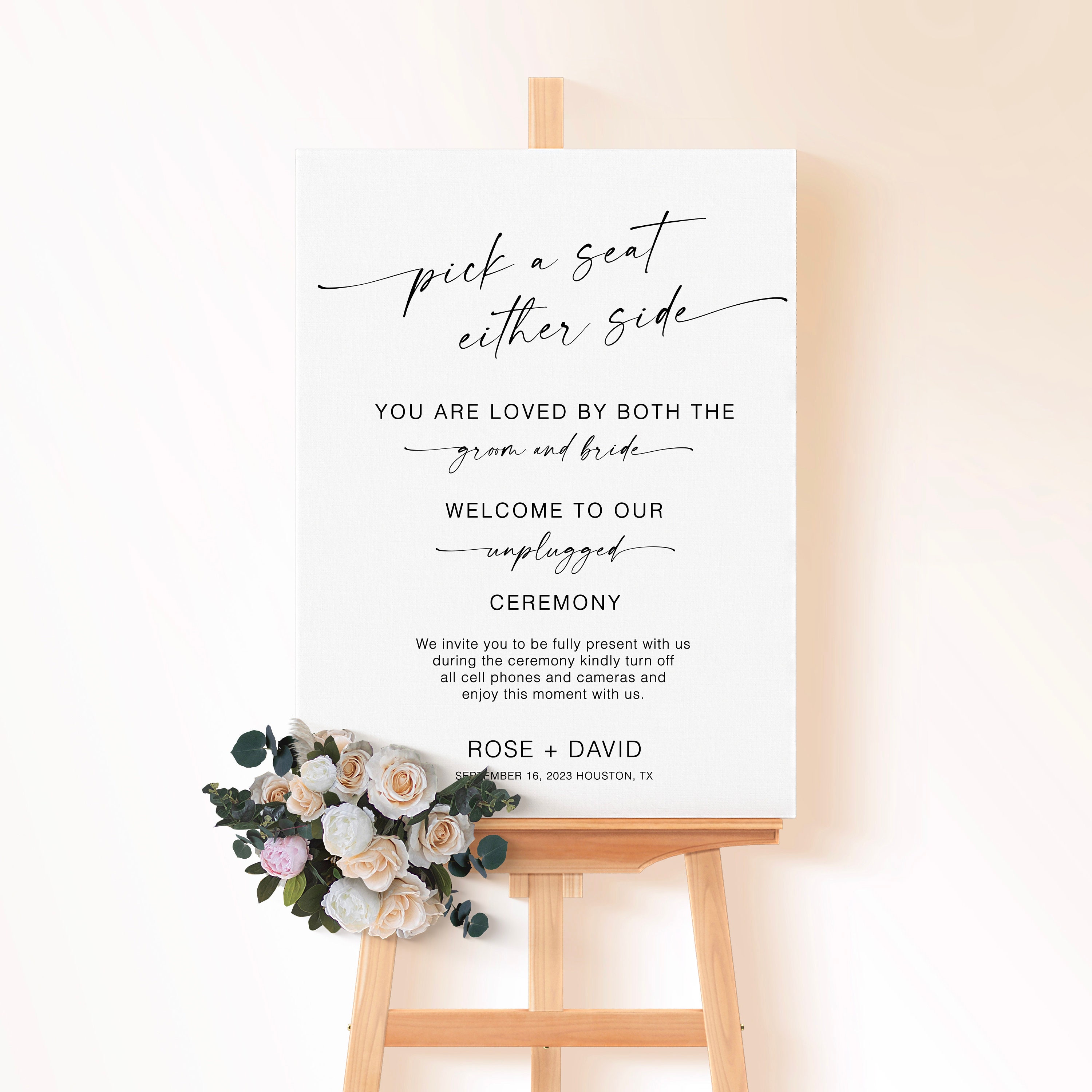 Minimalist Pick A Seat Sign, Wedding Welcome Sign, Unplugged Ceremony ...
