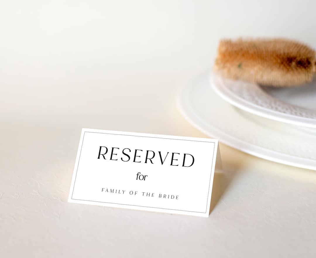 Reserved Seat Card, Printable Minimalist Wedding Reserved Seating Card ...