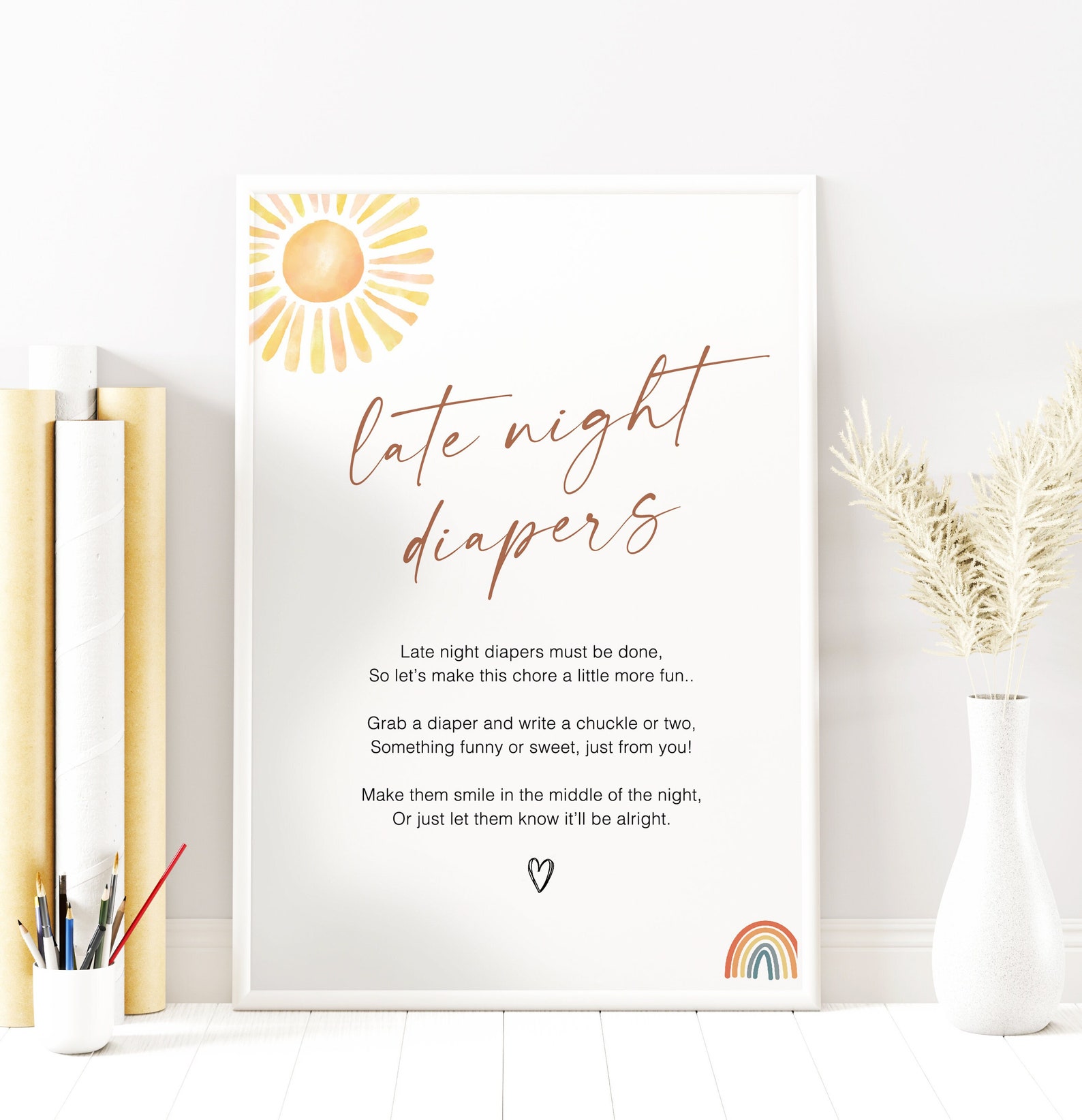 Late Night Diapers Sign, Sunshine Baby Shower Game, Modern Diaper Notes ...