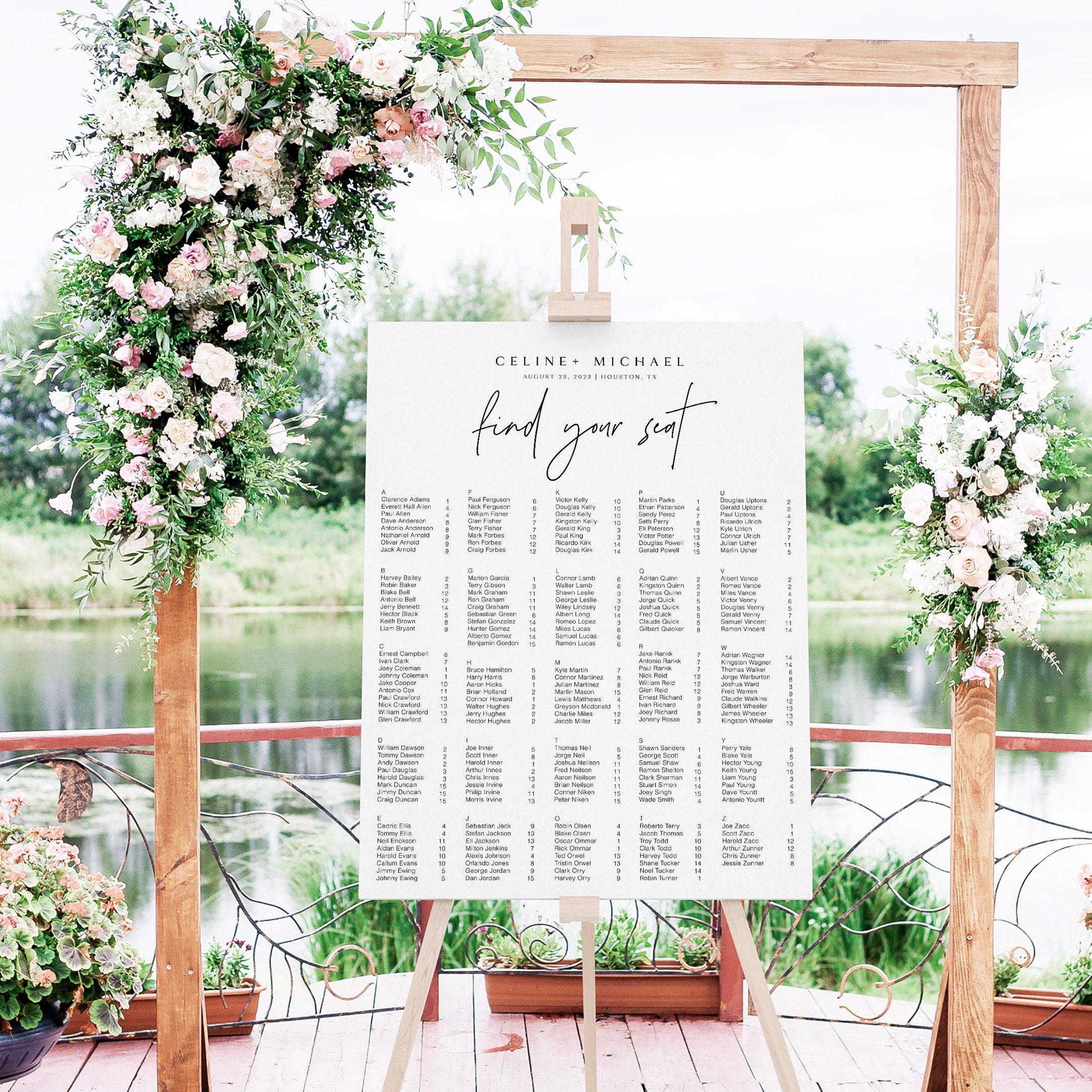 Find Your Seat Seating Chart, Alphabet Seating Plan Sign, Modern ...