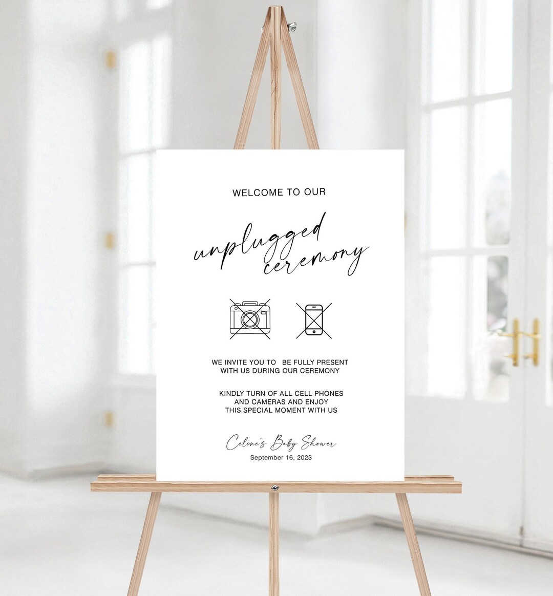 Unplugged Ceremony Baby Shower Sign, Baby Shower No Cell Phone Sign ...