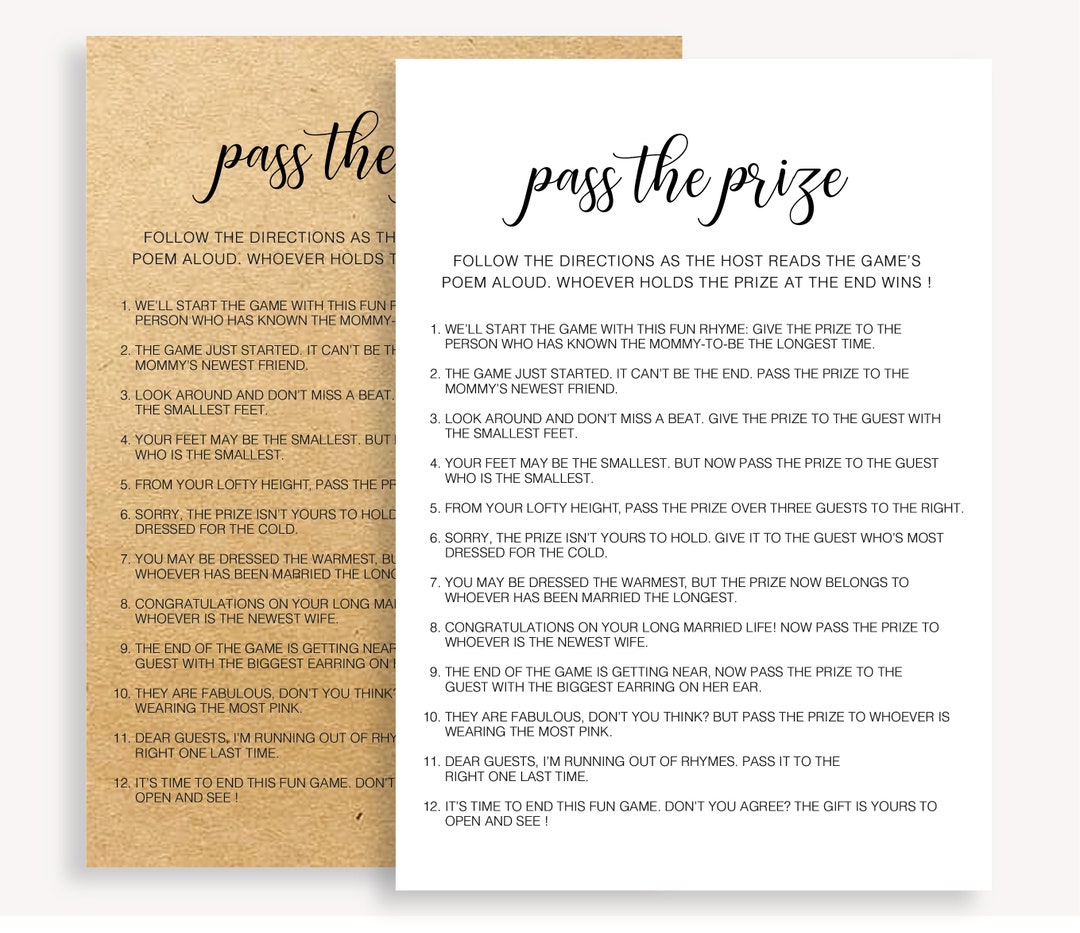 Pass the Prize Poem Baby Shower Game, Rhyme Game, Baby Shower Idea ...