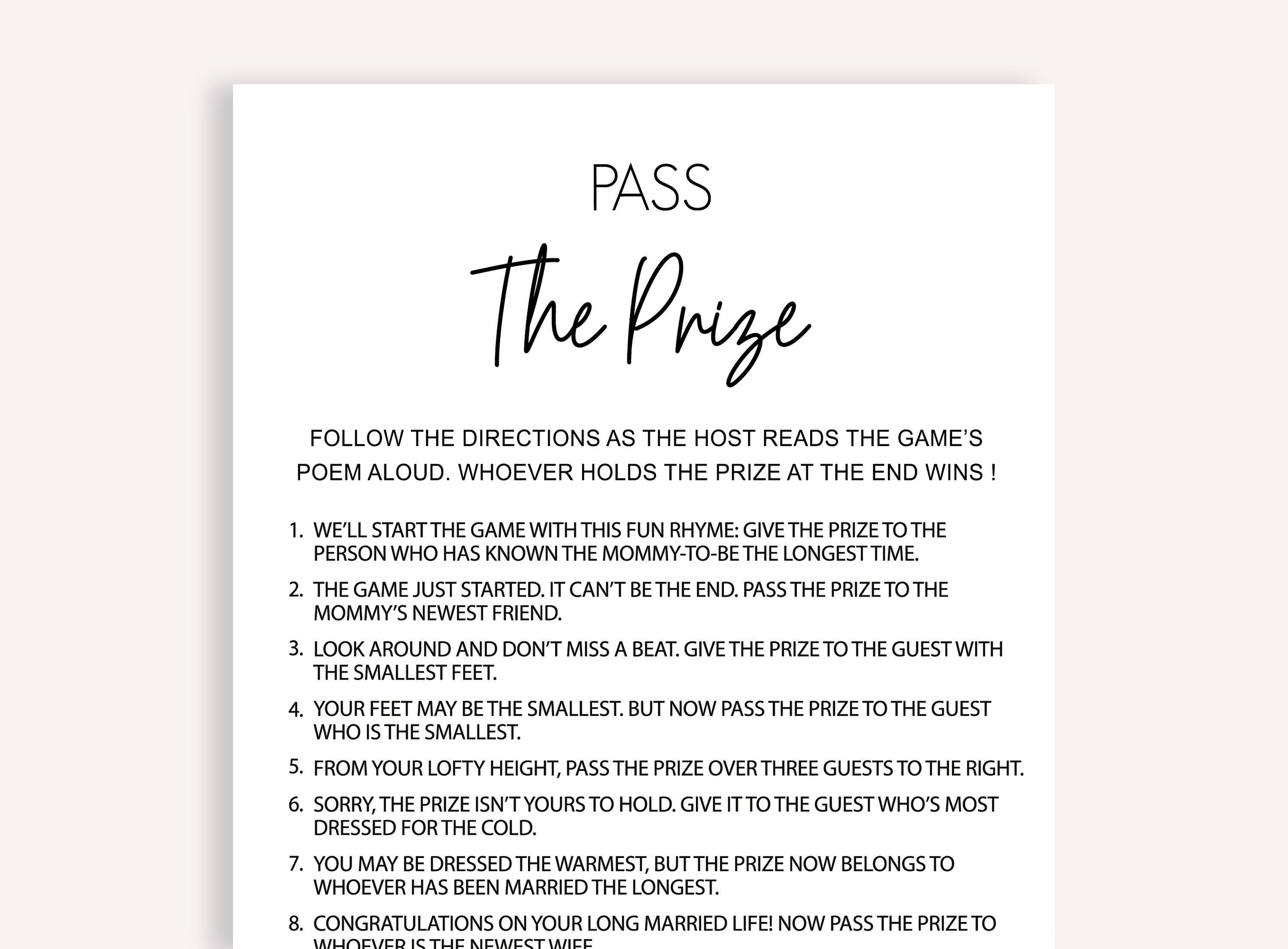 Pass the Poem Game Pass the Prize Baby Shower Game Virtual - Etsy