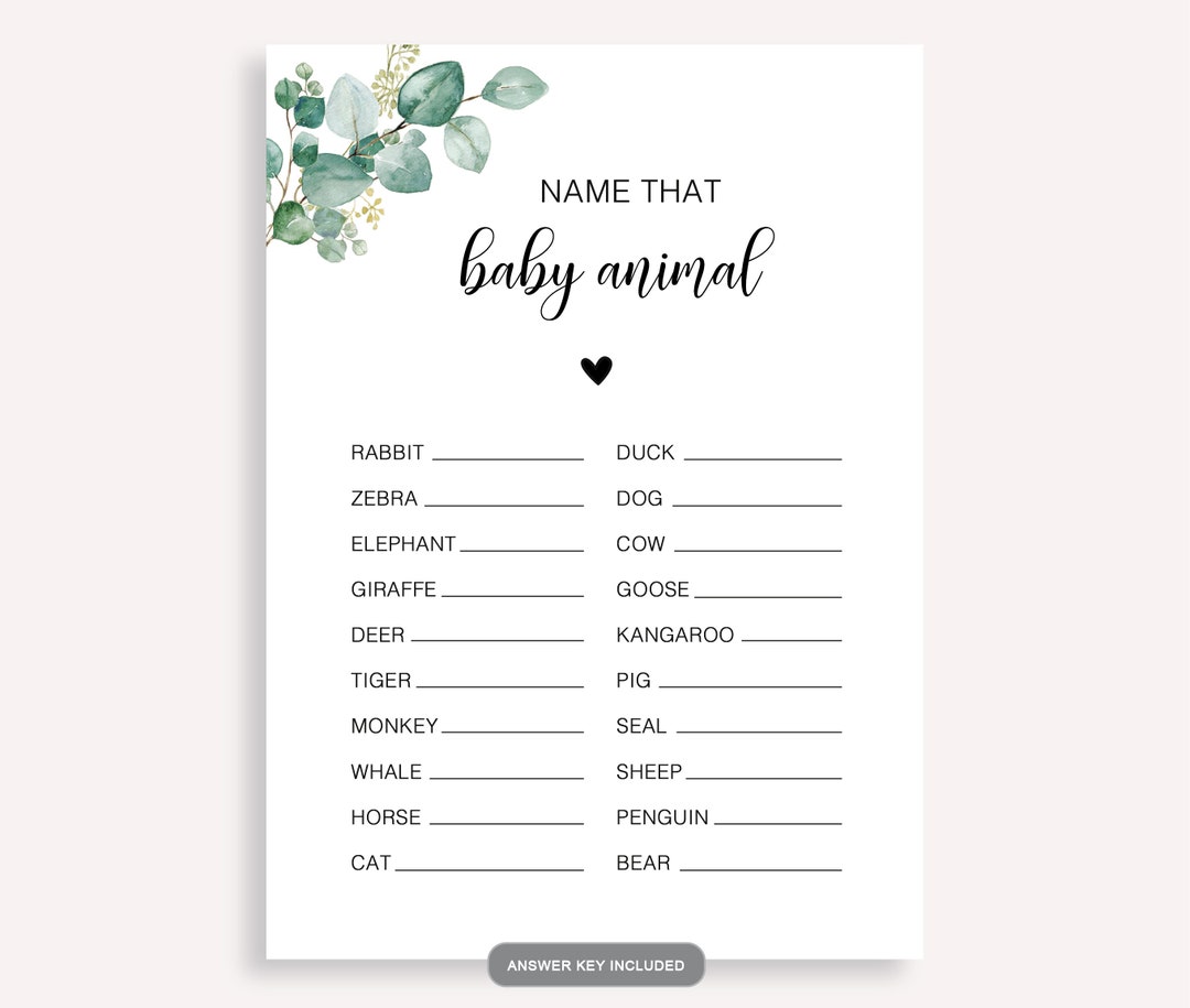 Baby Animal Baby Shower Game, Instant Download Printable Name That Baby ...