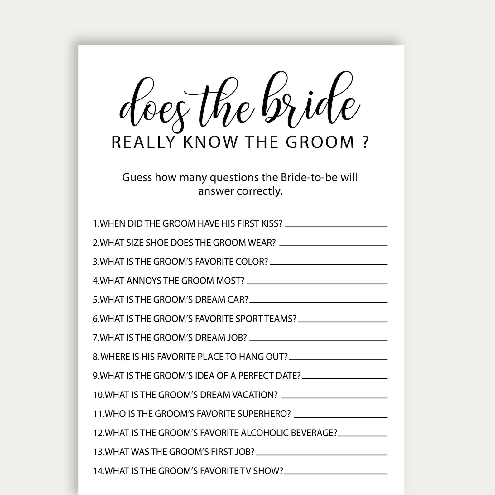 Does the Bride Really Know the Groom Printable Bridal Shower Game ...