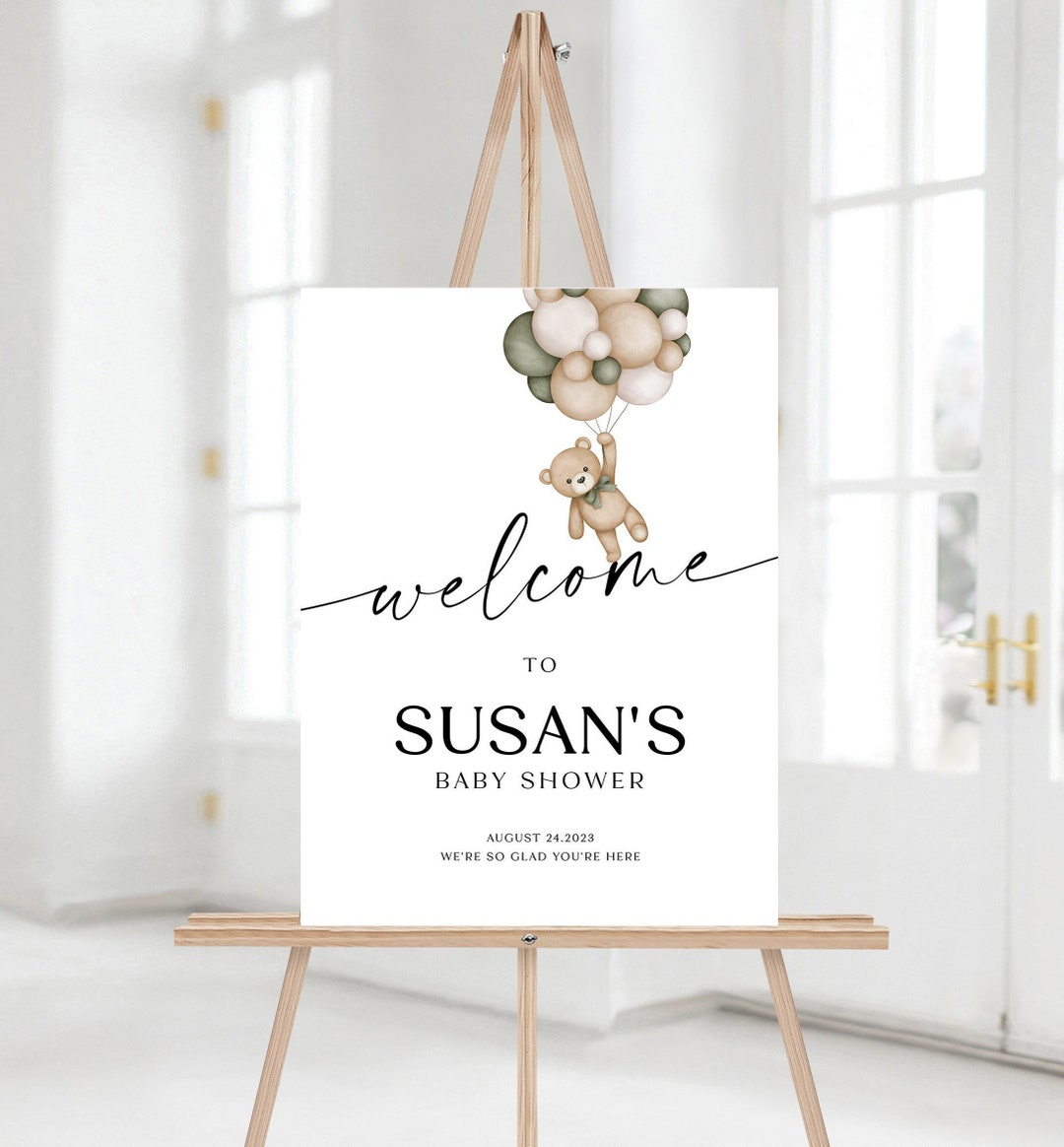 Bear Baby Shower Welcome Sign Template, Bear Birthday Welcome Sign ...