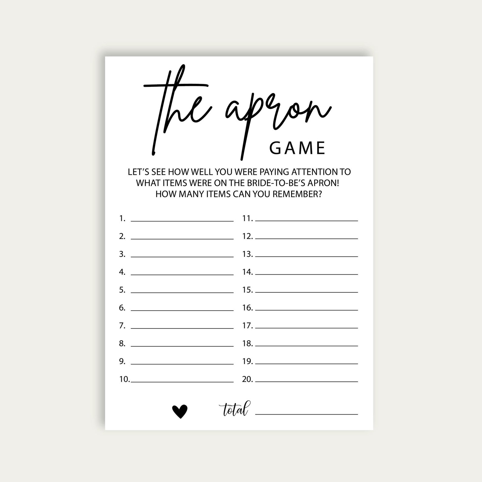 The Apron Game, Bridal Shower Memory Game, Bridal Shower Activity Games ...