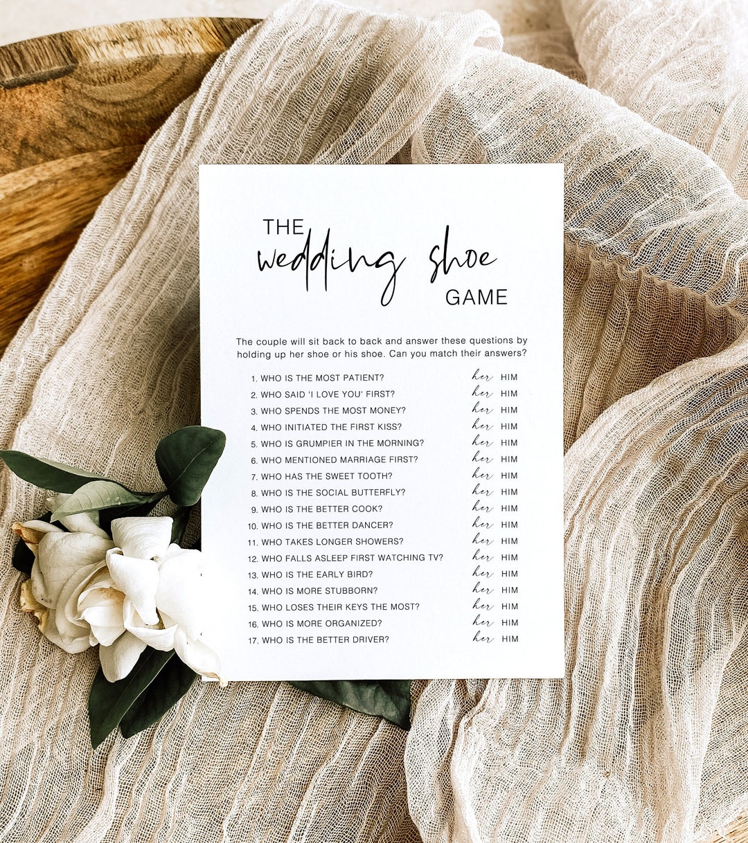 His or Her Trivia, Wedding Shoe Game, Fun Couple Shoe Game, Couples ...