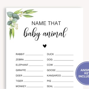 Baby Animal Baby Shower Game Instant Download Printable Name - Etsy