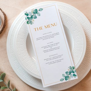 Green Wedding Menu Template, Botanical Dinner Menu, Modern Wedding Menu ...