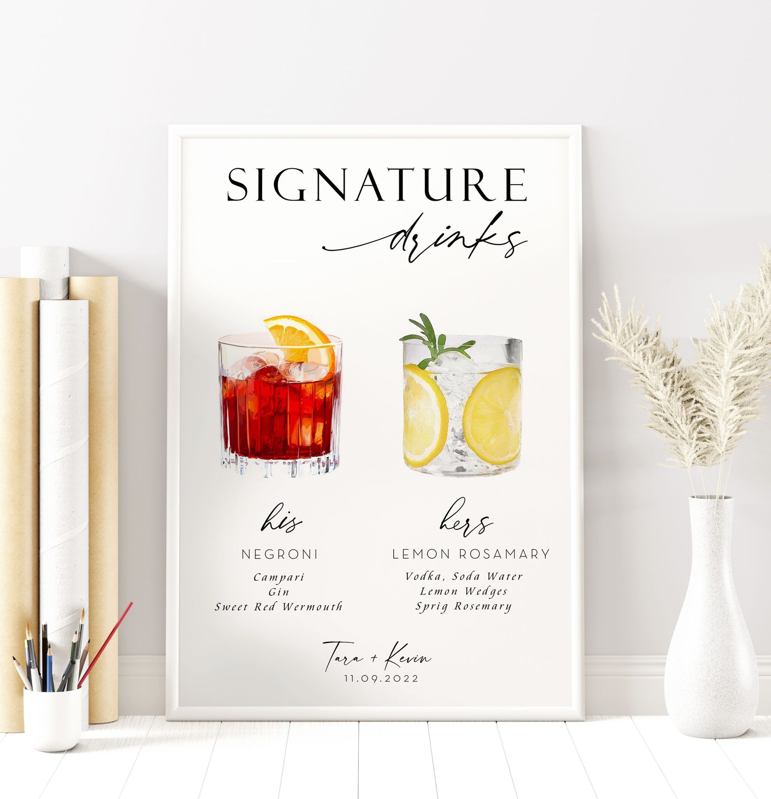 His and Hers Drink Bar, Cocktail Image Bar Sign, Editable Signature ...