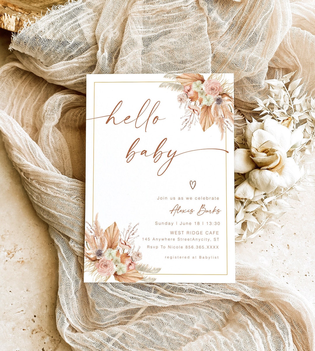 Hello Baby Shower Invitation, Gender Neutral Baby Shower Invitation ...