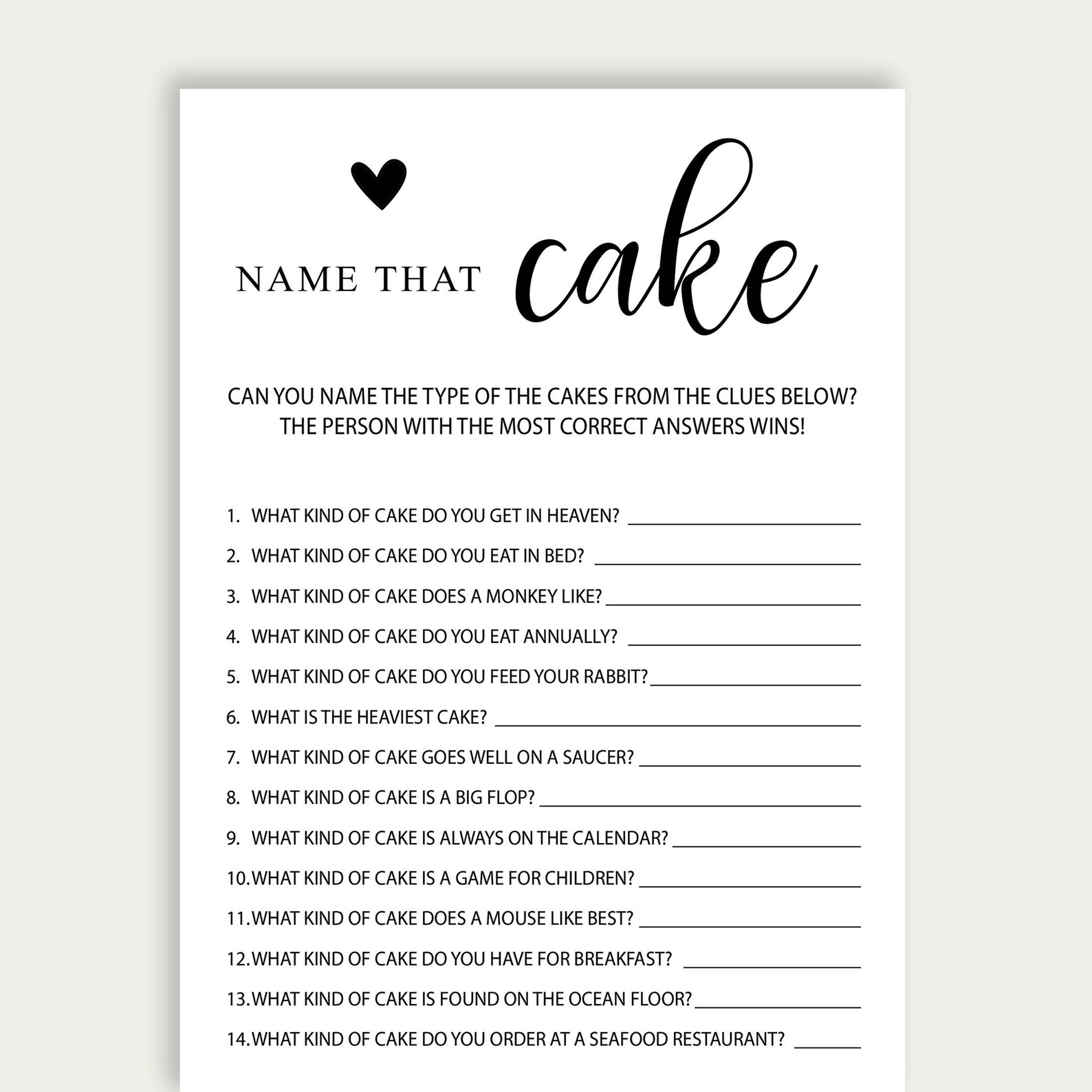 Name That Cake, Printable Bridal Shower Games, Name That Cake Bridal ...