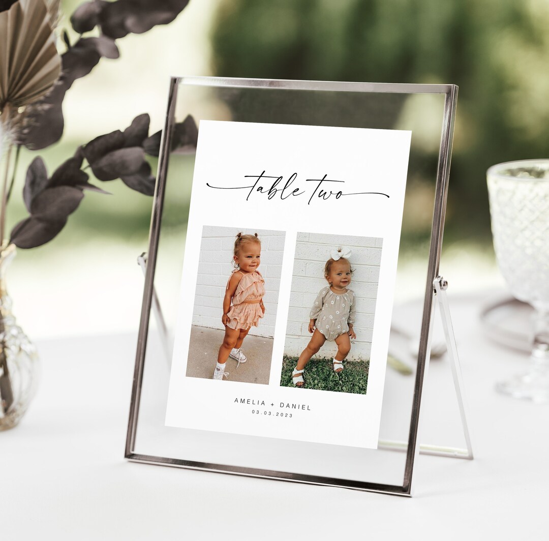 Photo Table Numbers, Modern Wedding Table Numbers Template, Editable ...