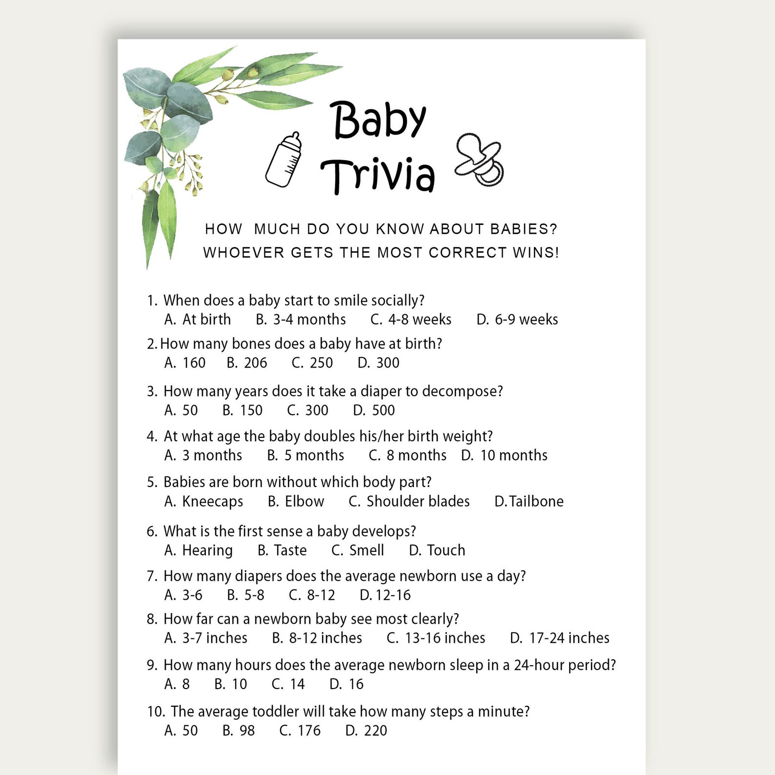 Printable Baby Shower Trivia Baby Shower Questions Game Baby - Etsy