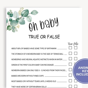 Oh Baby Baby Shower True or False Game, Printable Oh Baby True or False ...