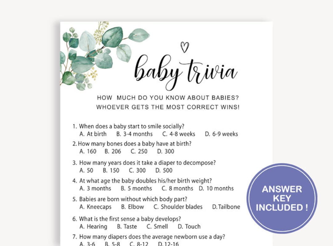 Editable Baby Trivia Game Baby Shower Trivia Game Printable - Etsy