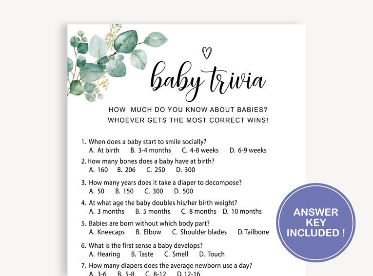 Editable Baby Trivia Game, Baby Shower Trivia Game, Printable Game ...