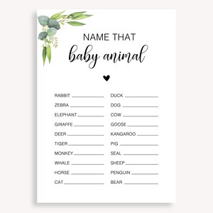 Baby Animal Baby Shower Game Instant Download Printable Name - Etsy