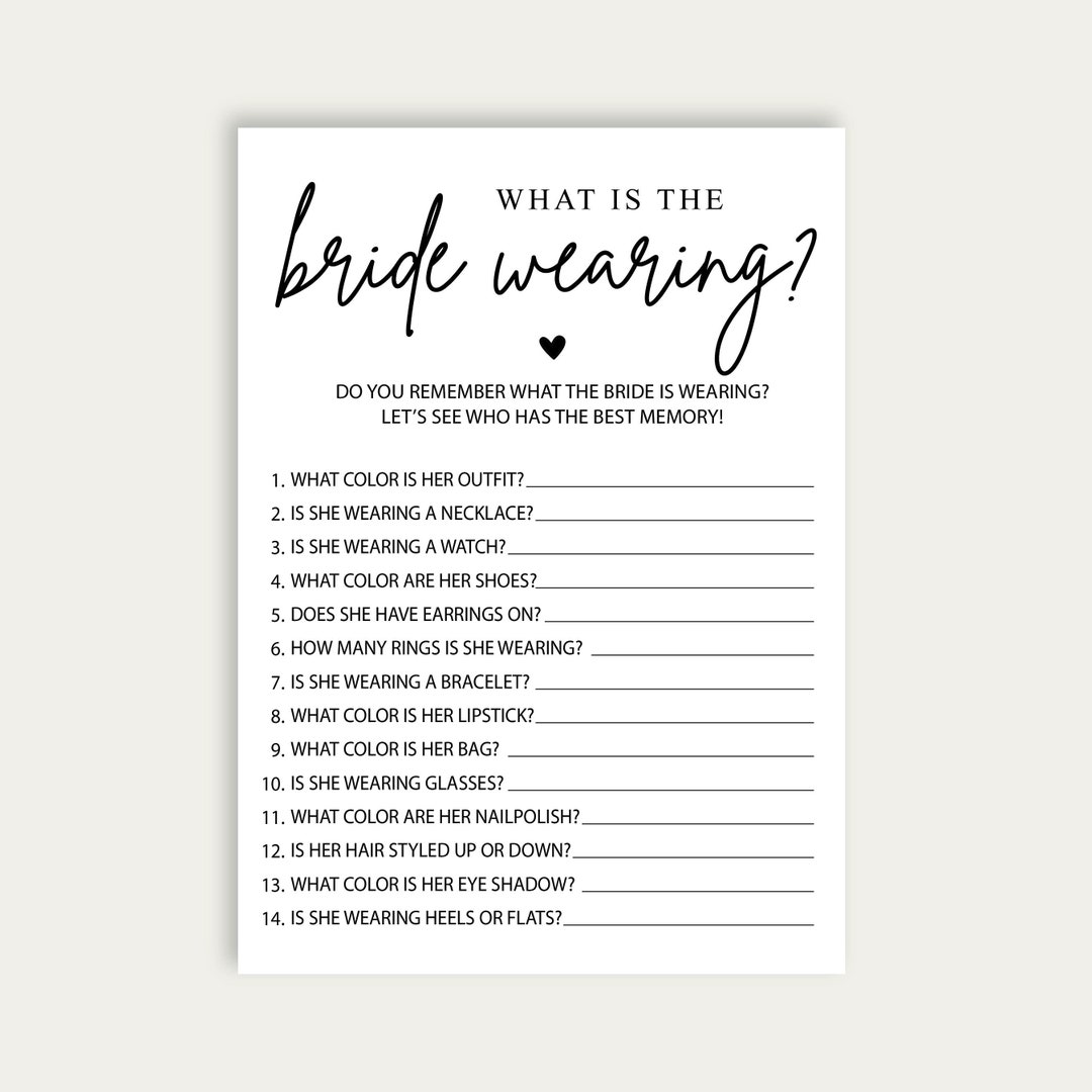 What is the Bride Wearing Wedding Shower Games What is the - Etsy