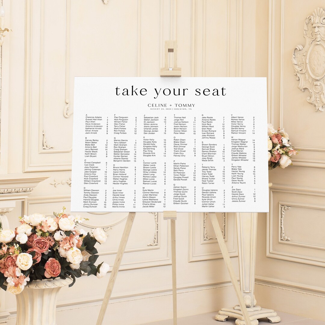 Wedding Seating Plan Sign, Alphabetical Wedding Seating Chart Sign ...