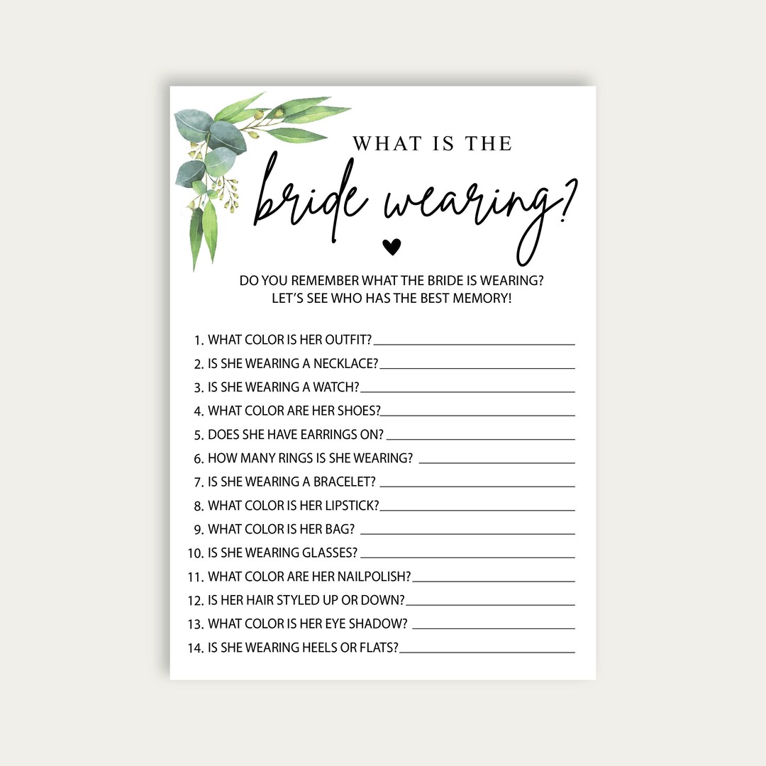 What is the Bride Wearing Bridal Shower Game What Color is - Etsy