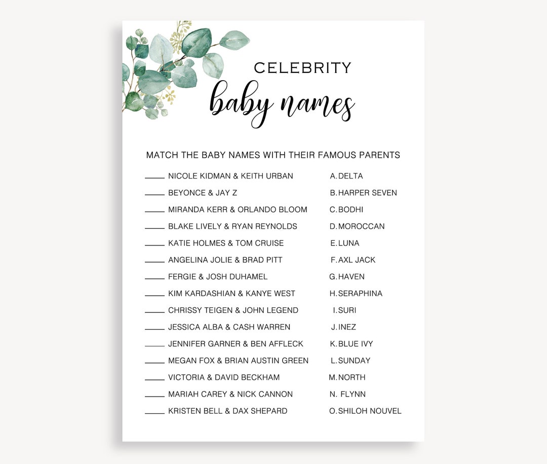 Celebrity Baby Names Baby Shower Game, Celebrity Name Baby Party Games ...