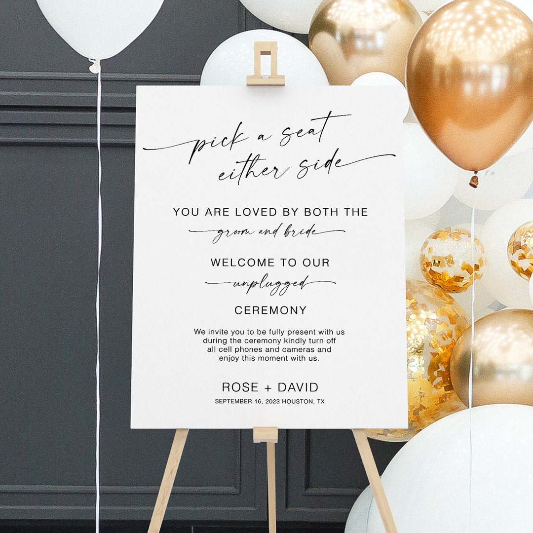 Minimalist Pick A Seat Sign, Wedding Welcome Sign, Unplugged Ceremony ...